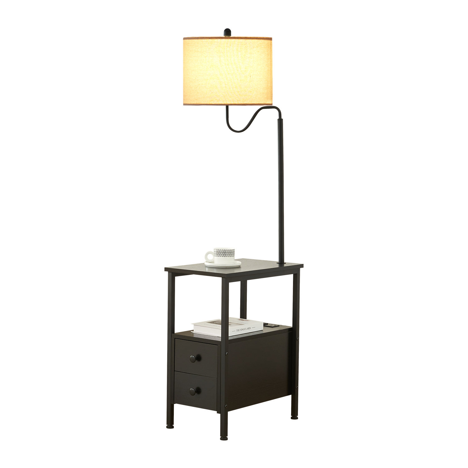 17 Stories Gorbold 2 Drawers End Table Floor Lamp with Charging Board ...