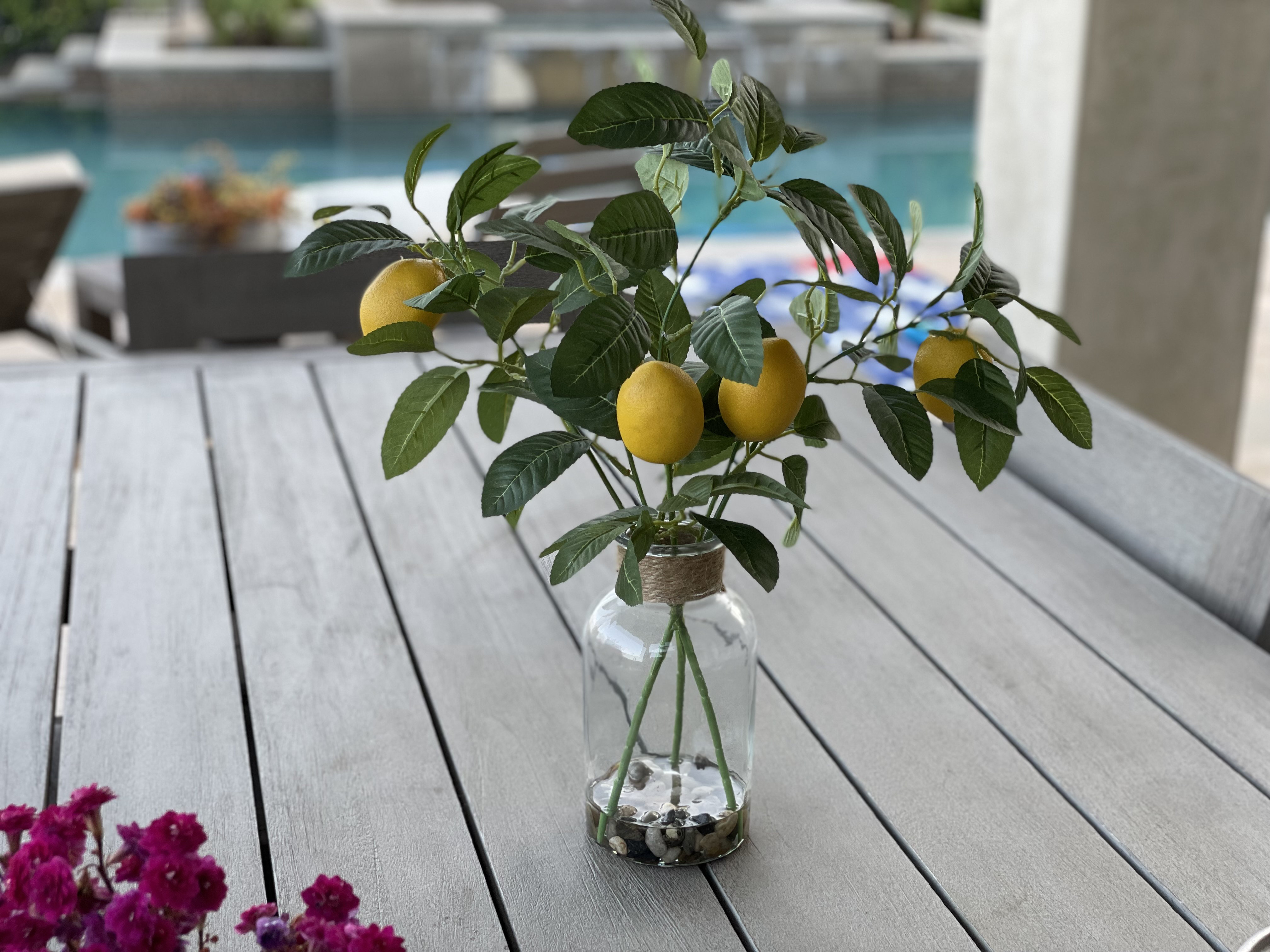 Primrue Realistic Artificial Lemon Sprays in Glass Vase with Rocks for ...
