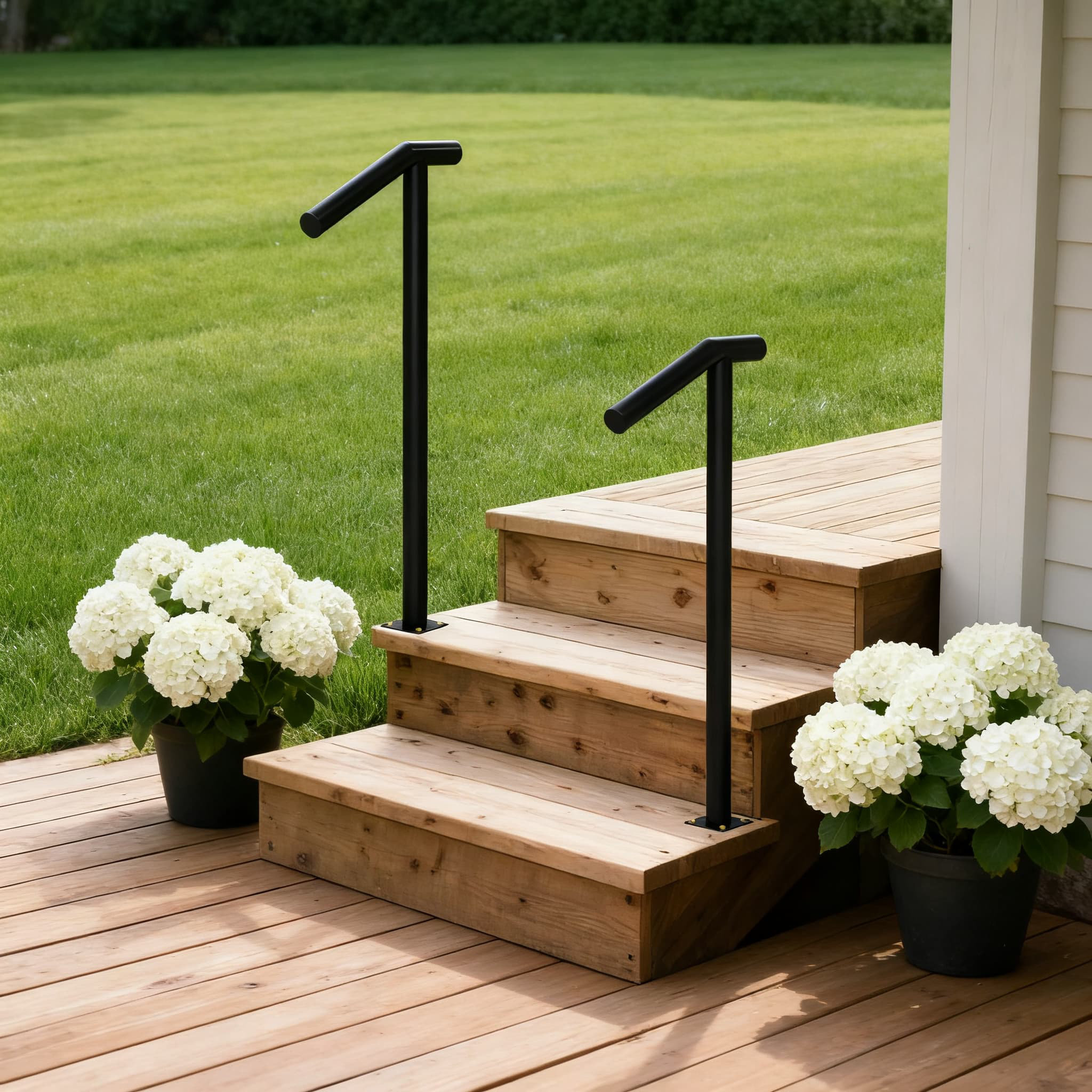 caimen Heavy-Duty Single Post Handrail For 1-2 Step Stairs | Powder ...