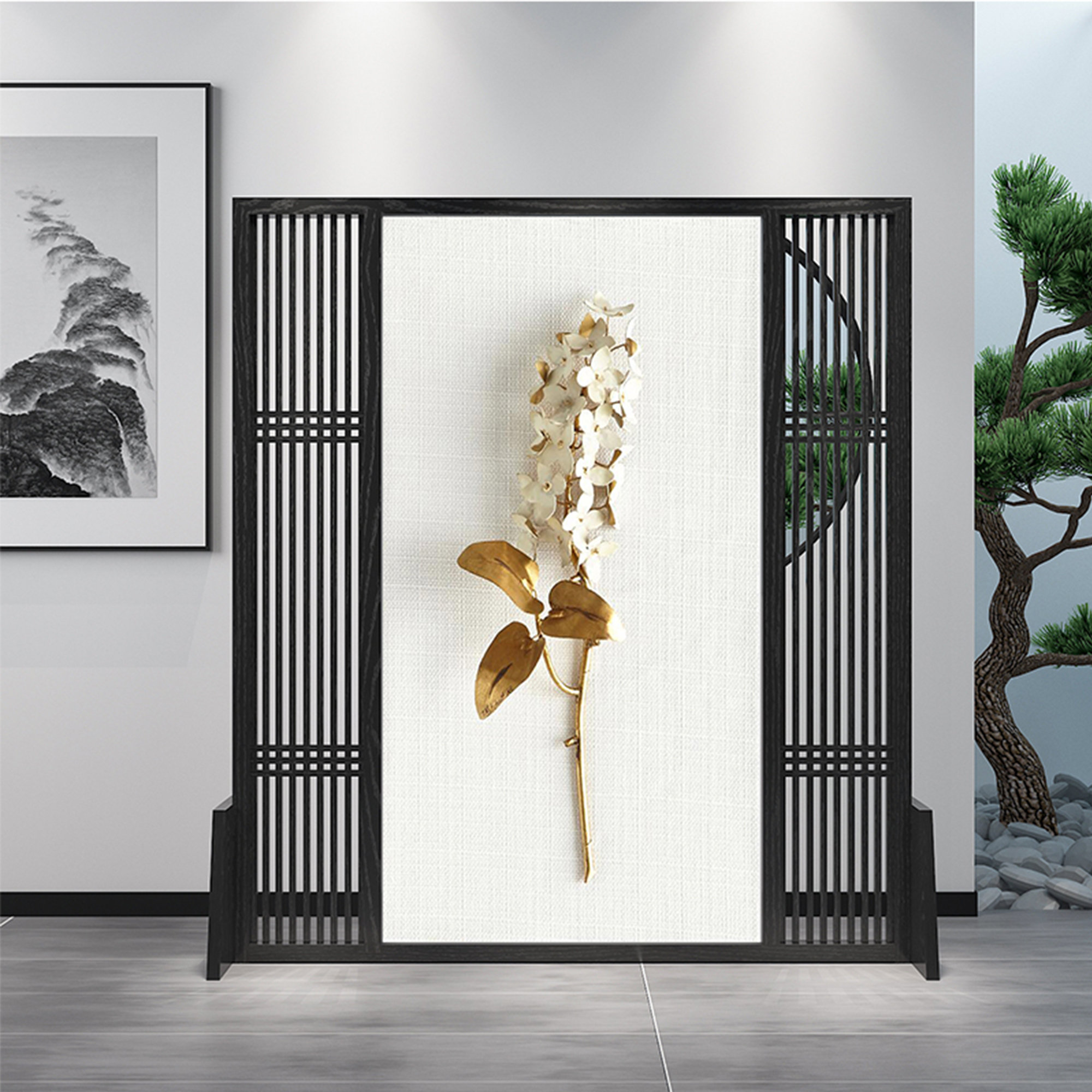 Sleek Surface Designs Luxurious Floral Solid Wood Screen | Wayfair
