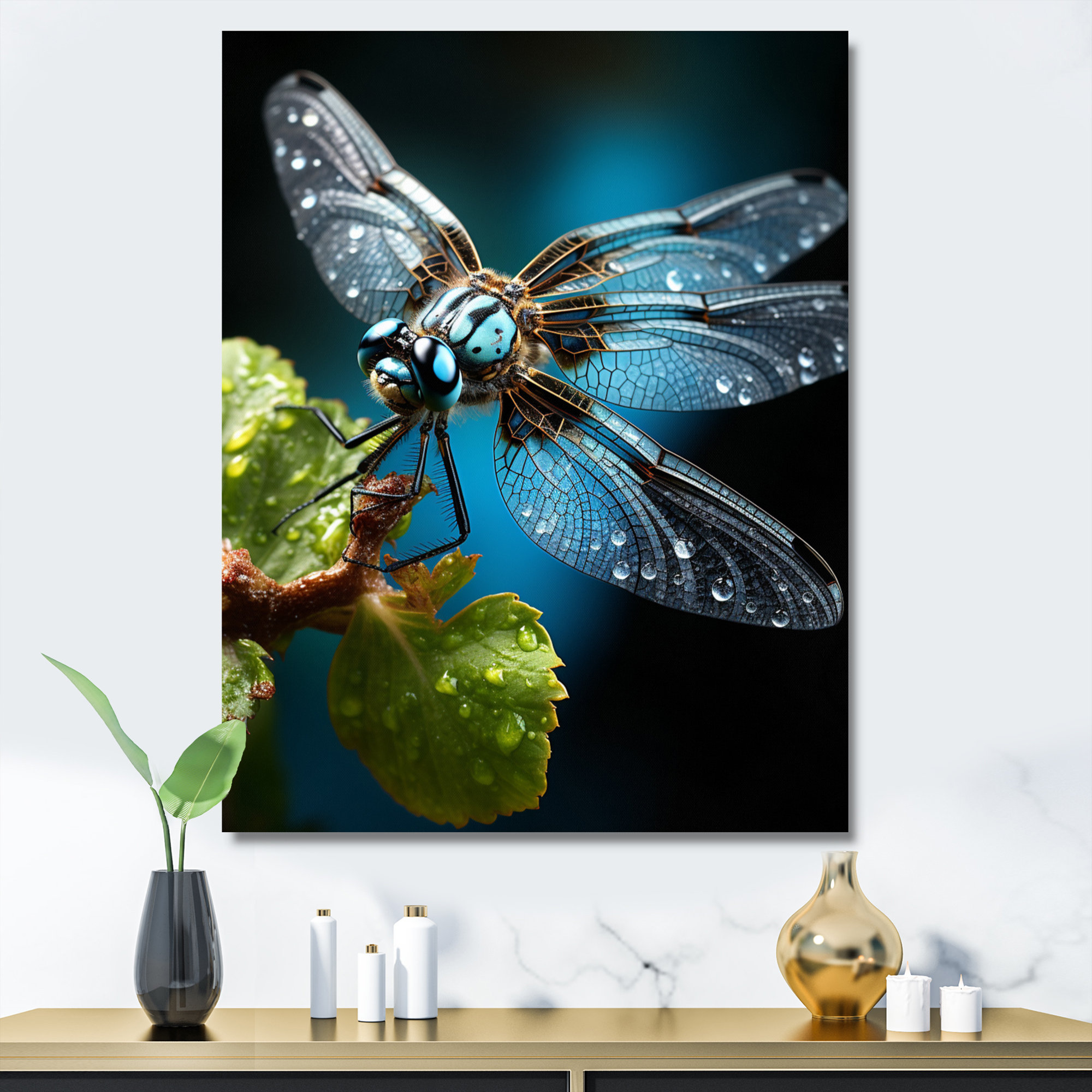 Latitude Run® Teal Dragonfly Insects Flight - Animals Canvas Print ...