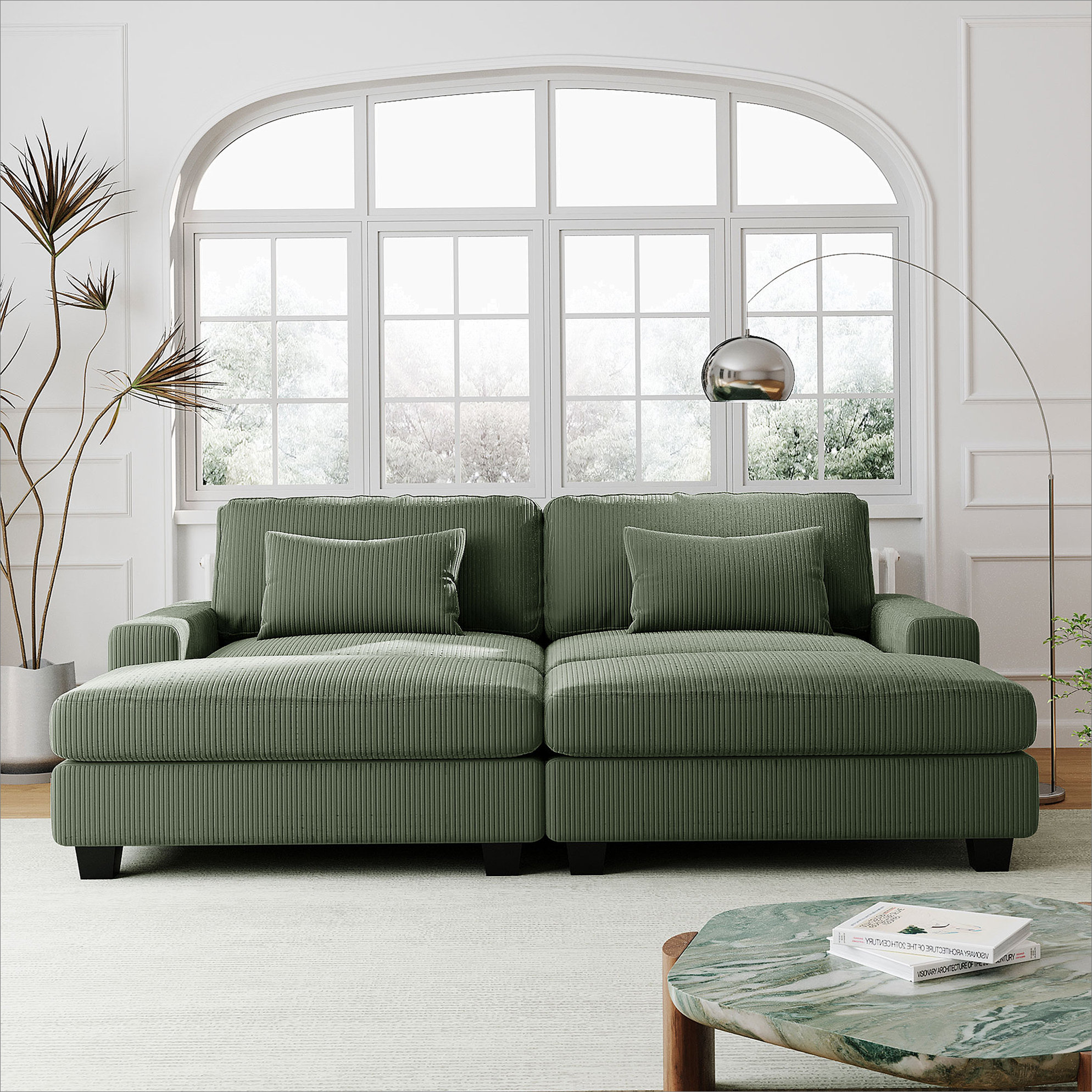Hokku Designs 90'' Square Arm Sofa with Removable Back Cushions and 2 ...