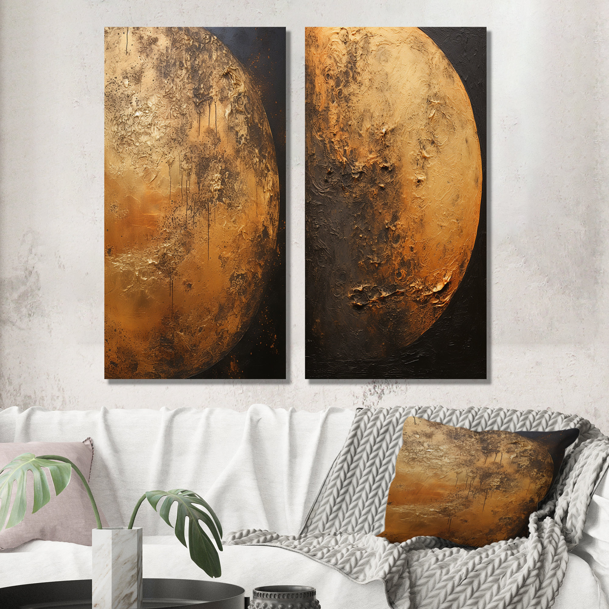 Winston Porter Bronze Moon Beam - Moon Canvas Prints Set Of 2 | Wayfair