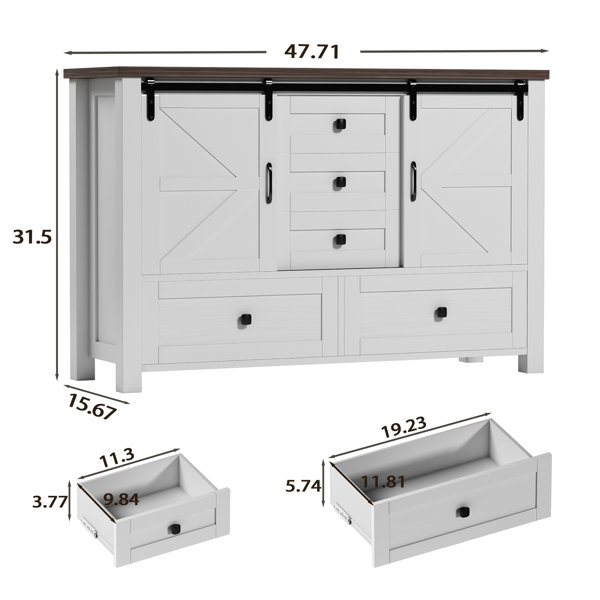 Gracie Oaks Kaicey 48" Farmhouse w/5 Drawer & 2 Sliding Barn Doors ...