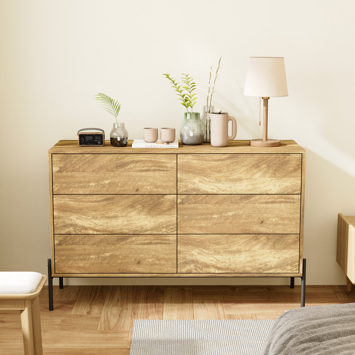 LoftDesigns 120cm Wide Wooden Storage Chest Of Drawers With 6 Drawer, 4 ...