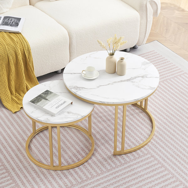 Mercer41 Coffee Table Set Of 2, Round Coffee End Table With Metal Frame ...