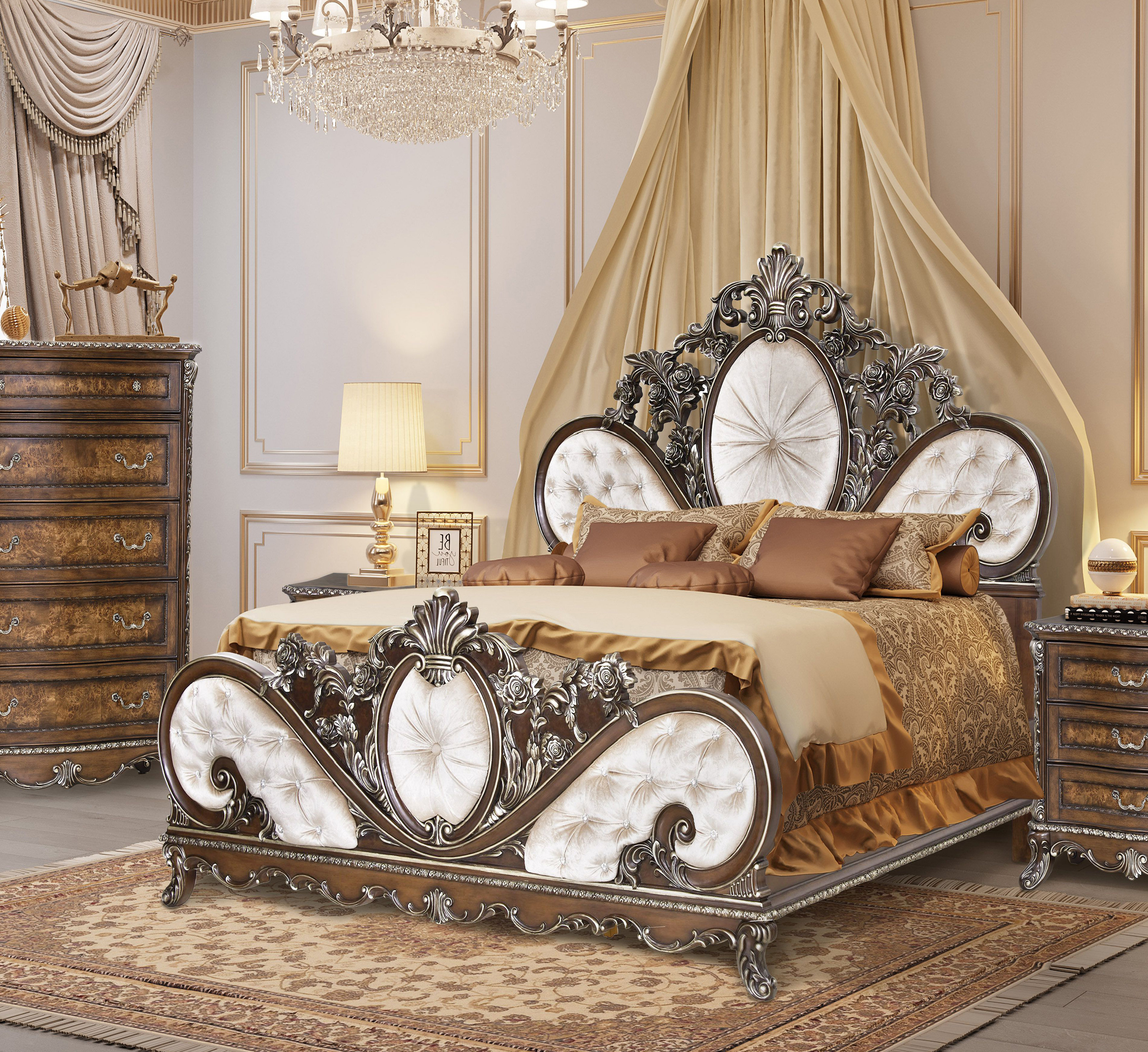 Rosdorf Park Sabol Traditional Glam Button Tufted Panel Bed, Cream ...