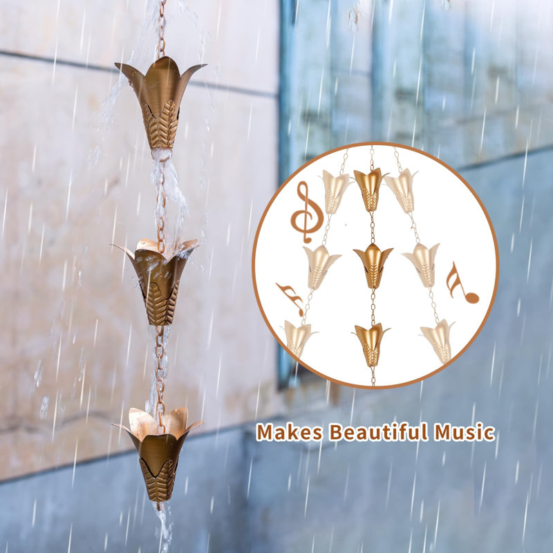 Latitude Run® Rain Chains Decorative Rain Chain Bell with 12 Cups 8-1/2 ...