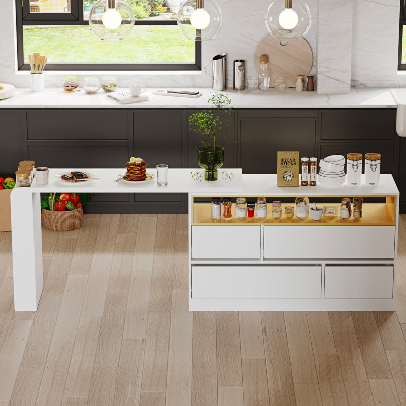 Ebern Designs Kitchen Island With Movable Dining Table And Strong ...