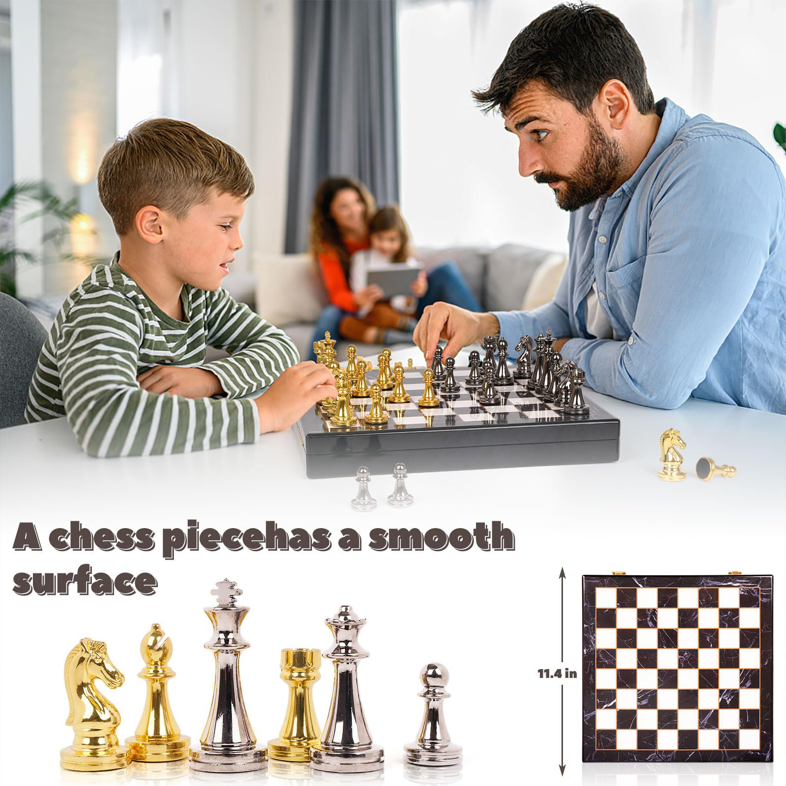 Fashion Finesse Metal Chess Set For Adults And Kids – Marbling Chess ...