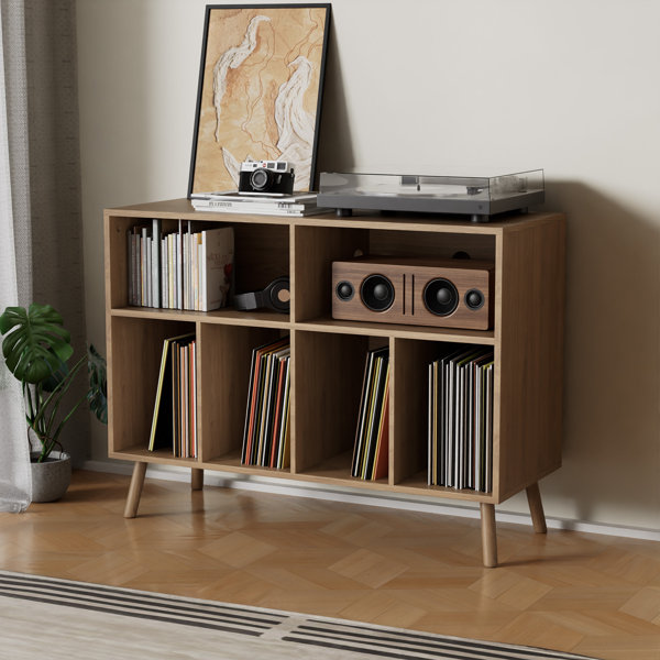 George Oliver Jhamal Record Player Stand with Charging Station Holds up ...