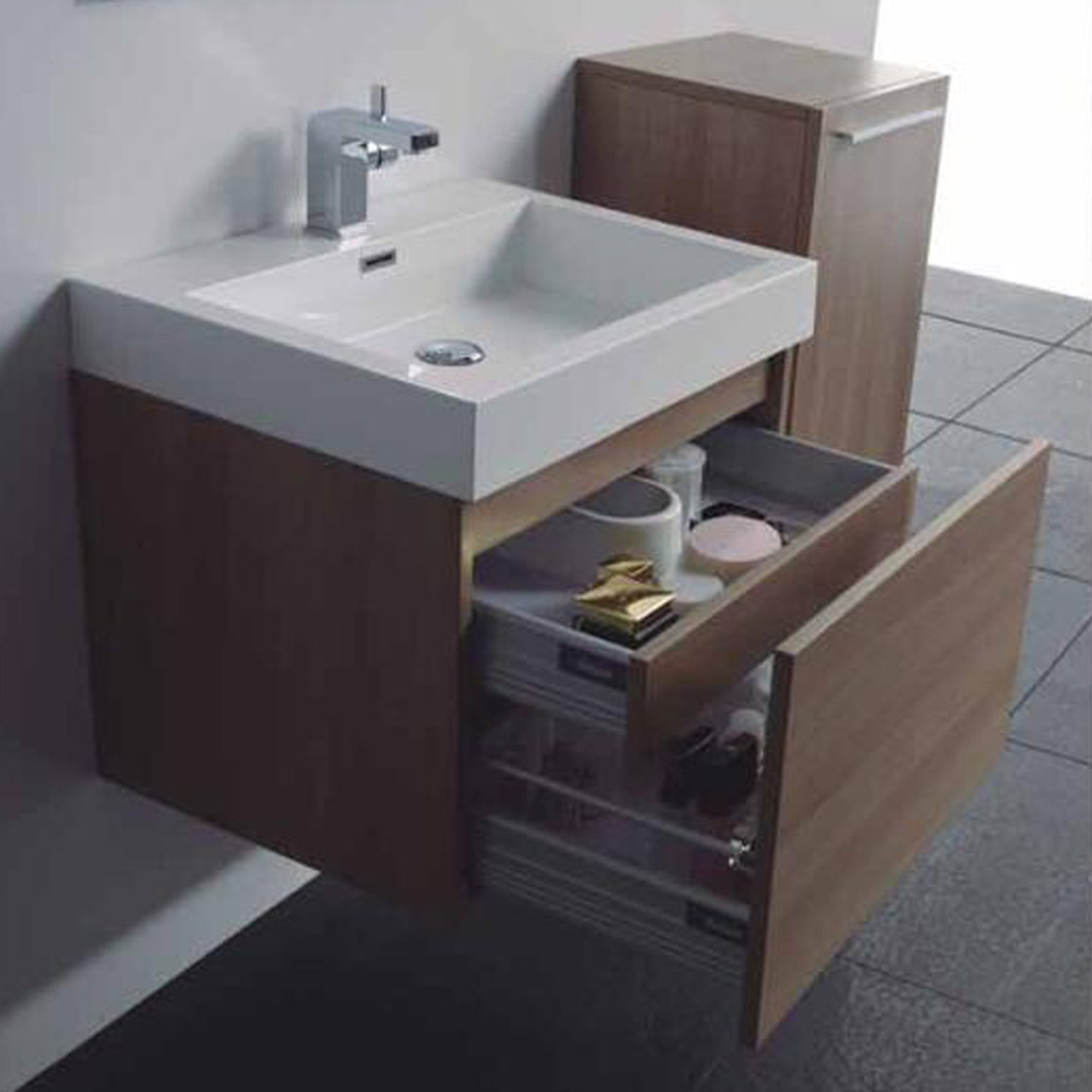 Latitude Run® Yuette 24" Light-Oak Vanity With White Acrylic Sink ...