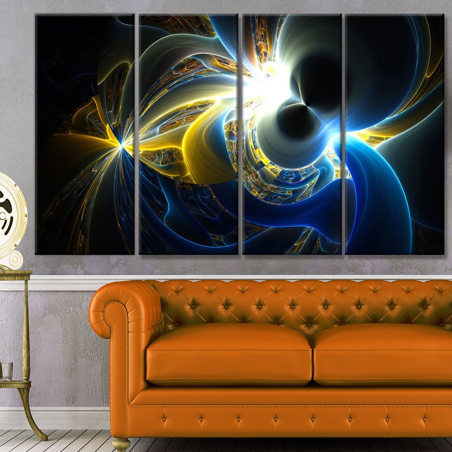 DesignArt " Glowing Blue Yellow Plasma " 4 - Pieces | Wayfair
