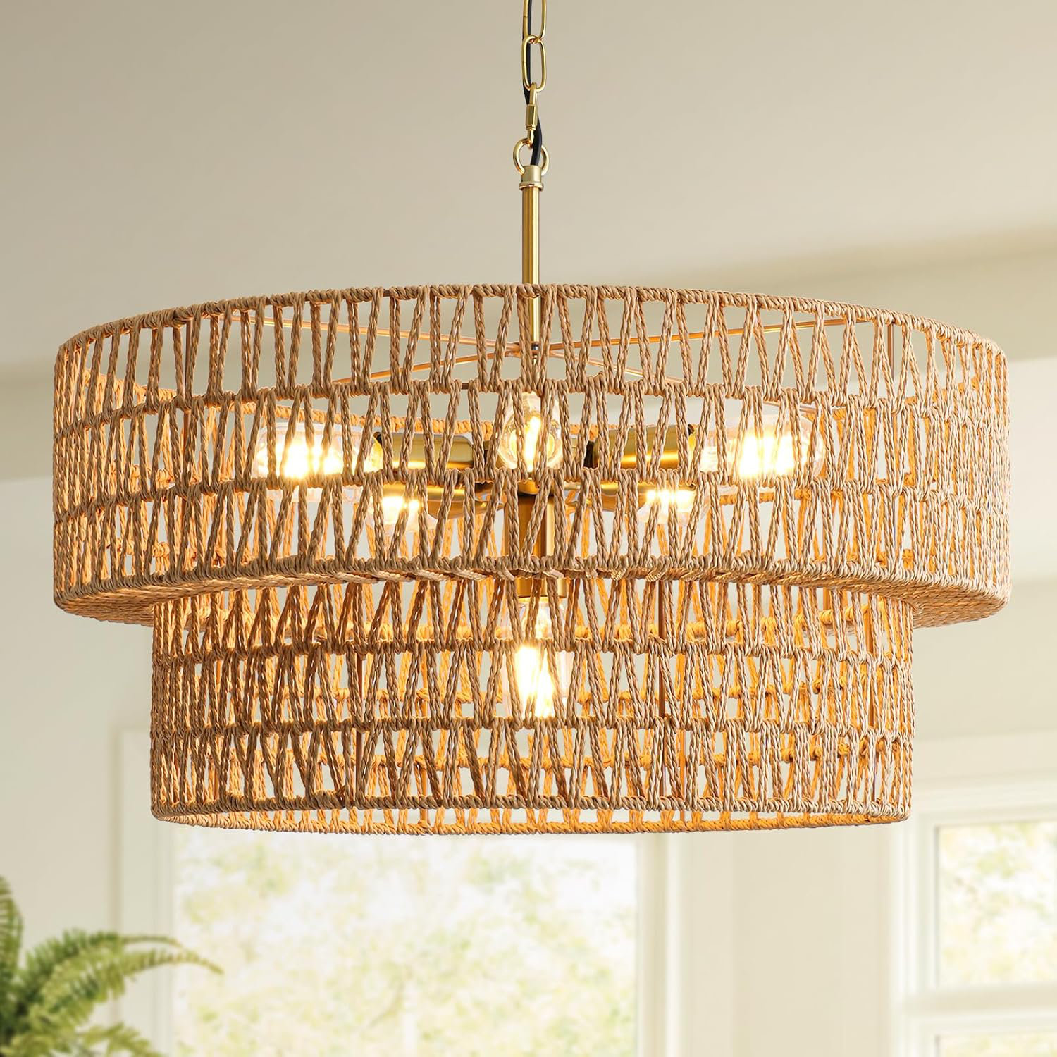Bay Isle Home™ Boho Rattan Chandelier With 2-Tier Wicker Shade - 6 ...