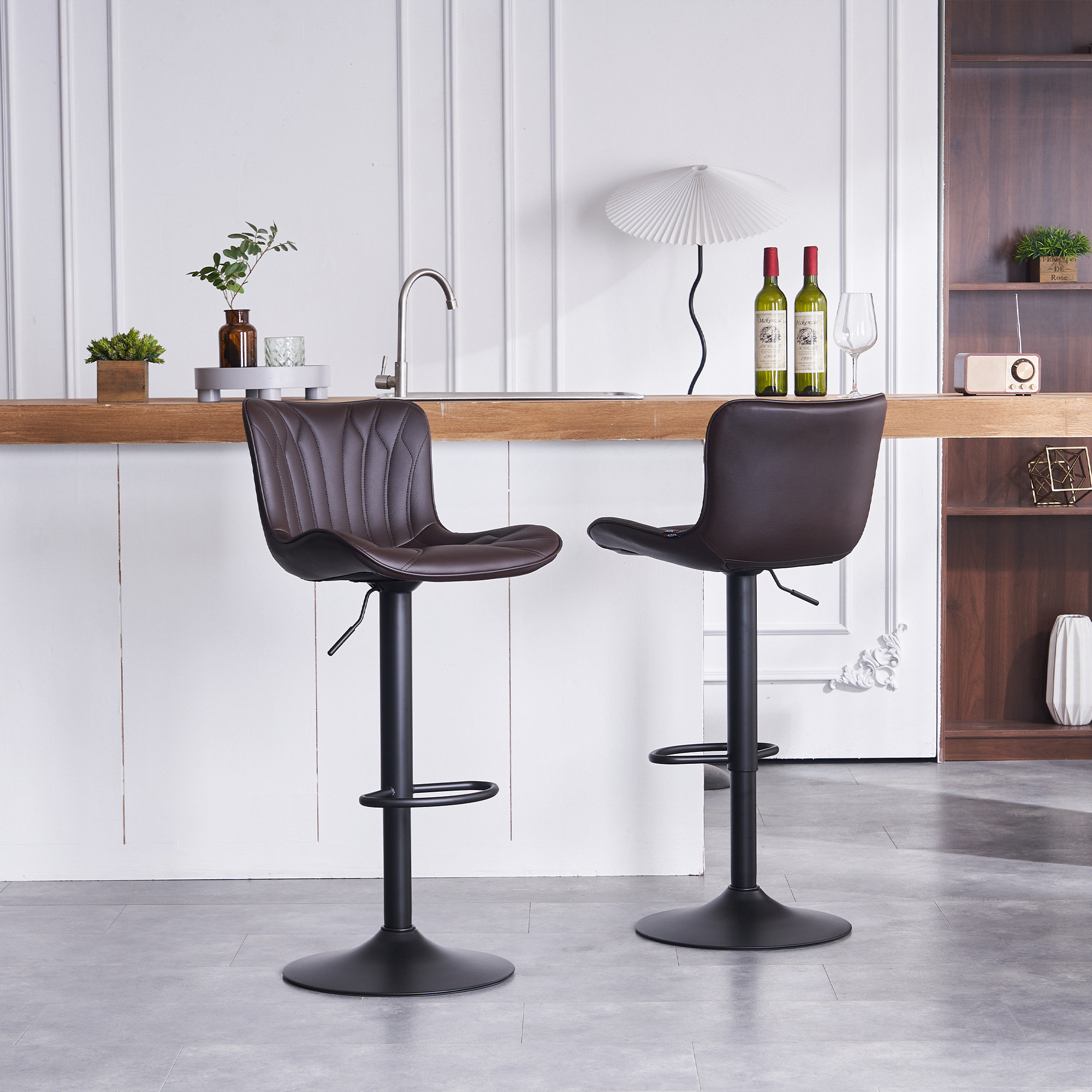 George Oliver Swivel Adjustable Height Bar Stools, Faux Leather Modern Bar Stools, Upholstered ...