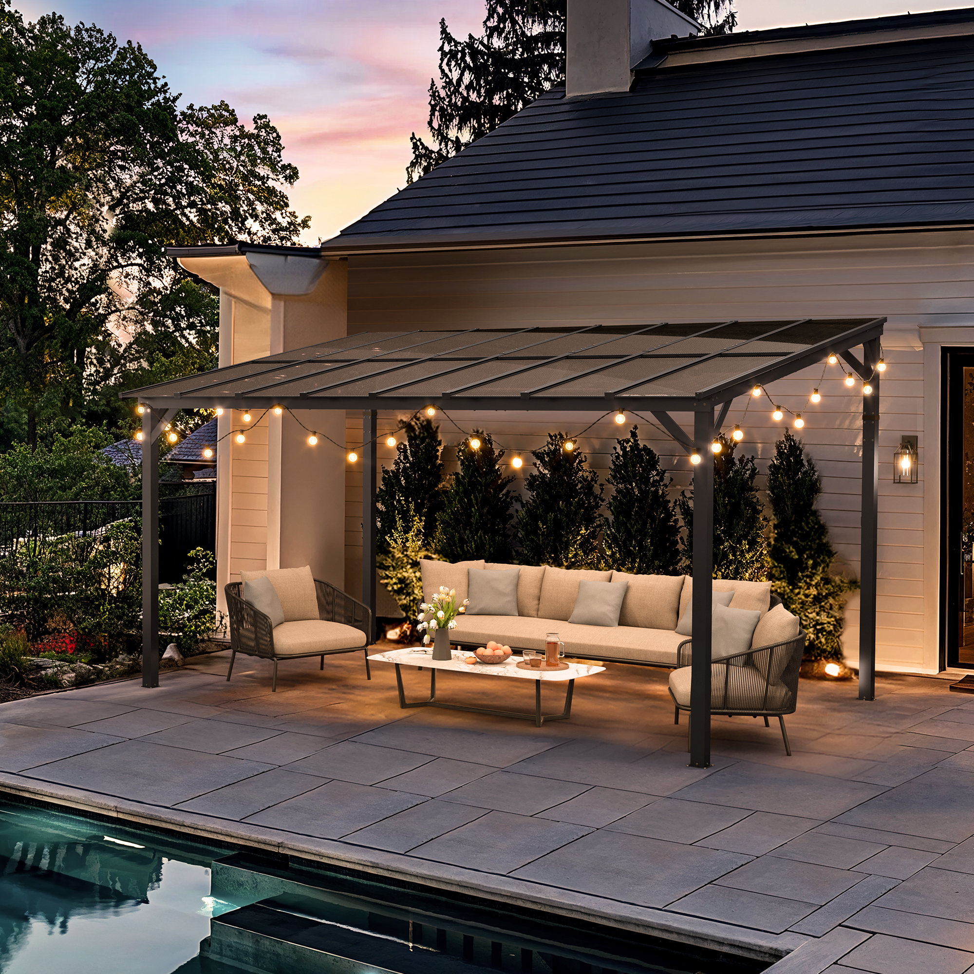 LUE BONA Pavilions, Iron Framed Outdoor Pergolas, Sun Panel Roof ...