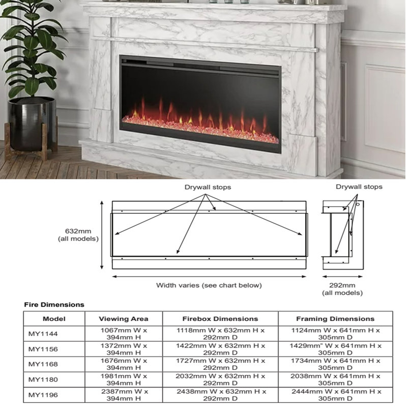 Symple Stuff Prower 3 Sided Electric Fireplace, Smart Wi-Fi app/ Remote ...