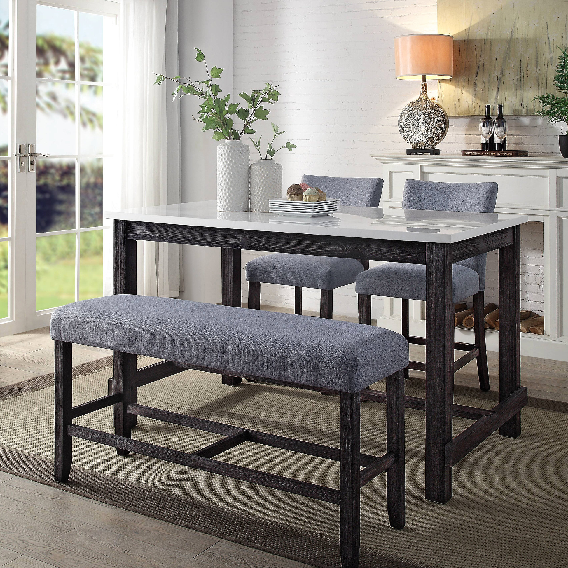 Lark Manor Weathered Entryway Bench - Foam Padded Solid Wood Frame ...