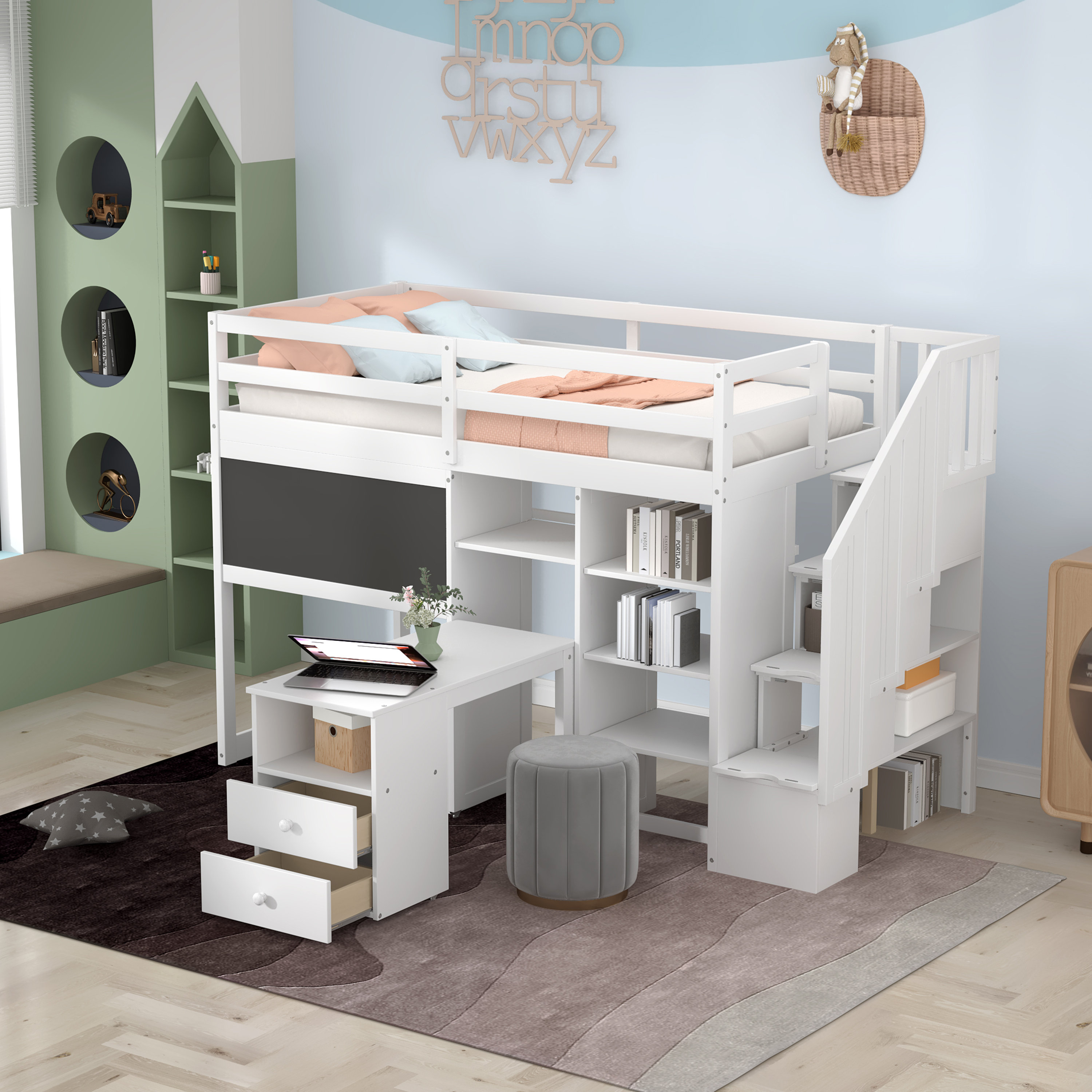 Harriet Bee Glenise Twin Loft Bed with Built-in-Desk by Harriet Bee | Wayfair