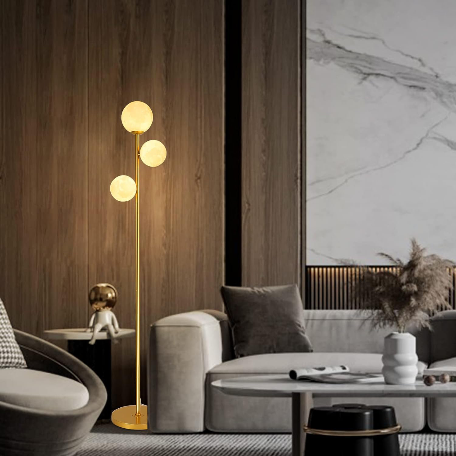 Mercer41 3D Printed Moon Floor Lamp, Modern Gold Metal Standing Lamp ...