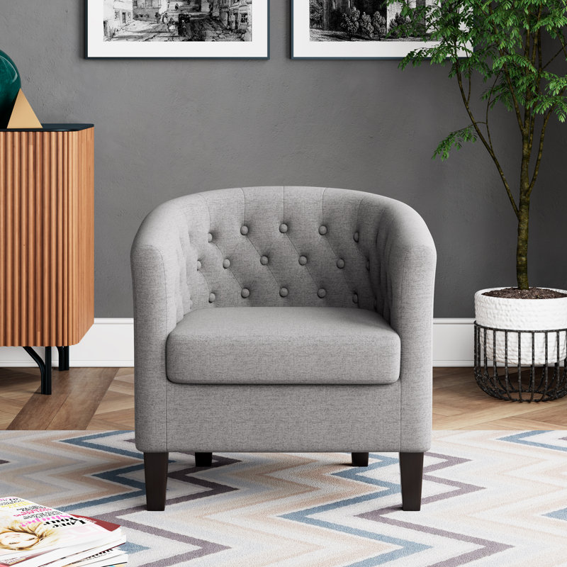 Red Barrel Studio® Tufted Upholstered Barrel Chair with Wooden Legs ...