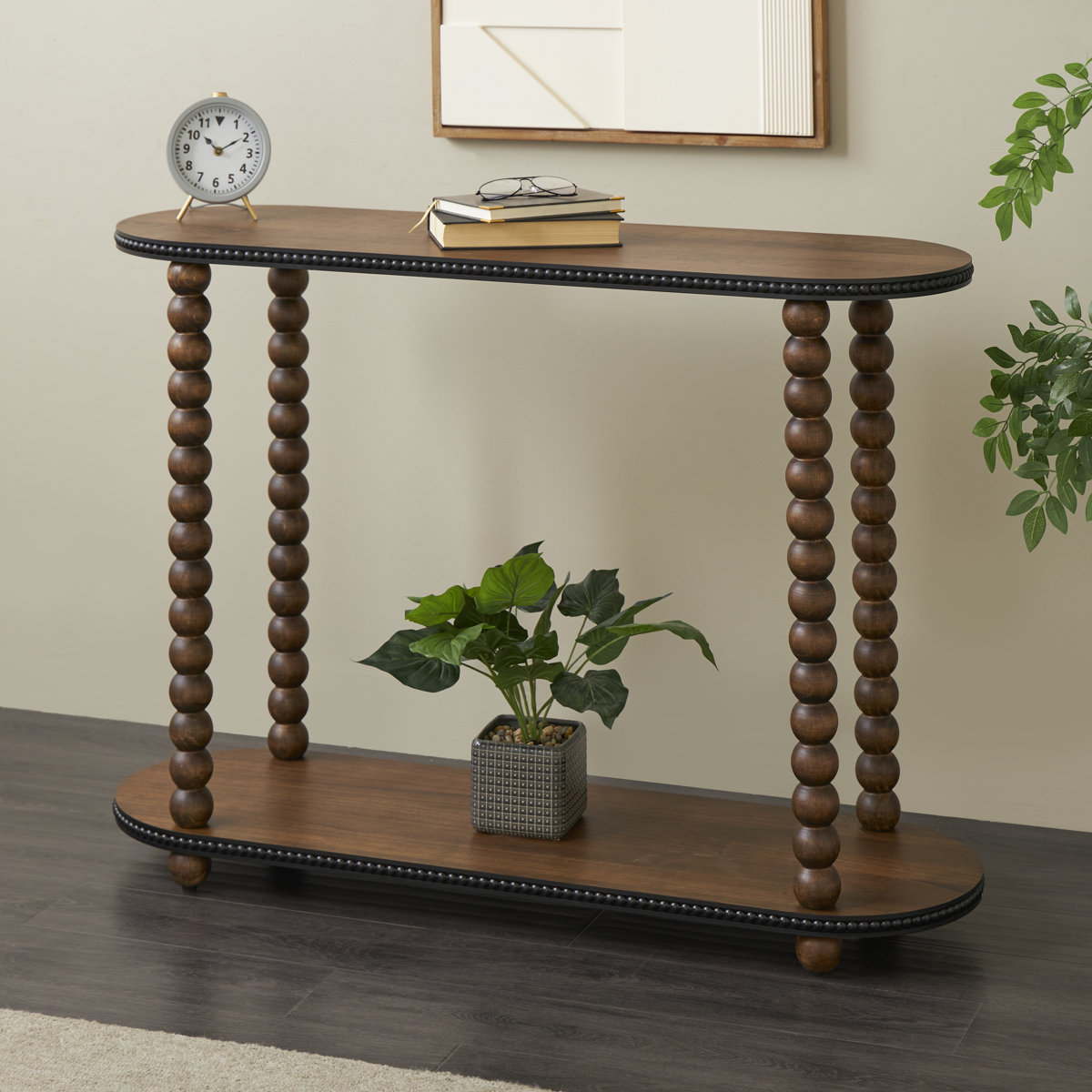 Alcott Hill® Chirillo Wood Oval Spindle 1 Shelf Brown Console Table ...