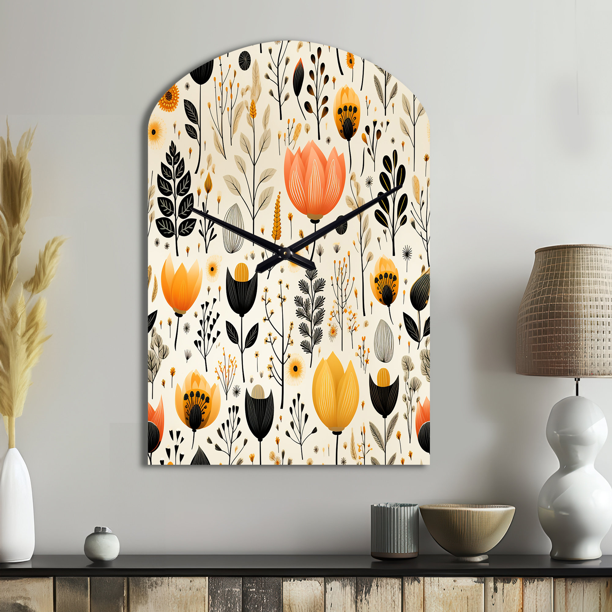 Design Art Beige Bohemian Bliss Floral Pattern - Asymmetrical Floral ...