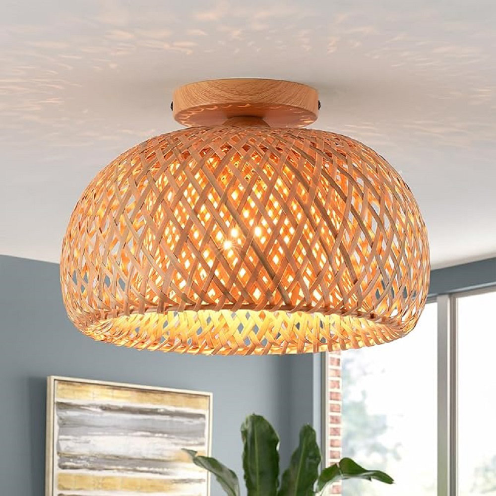 Bay Isle Home™ Bamboo Ceiling Light Fixtures, Hand-Woven Boho Flush ...