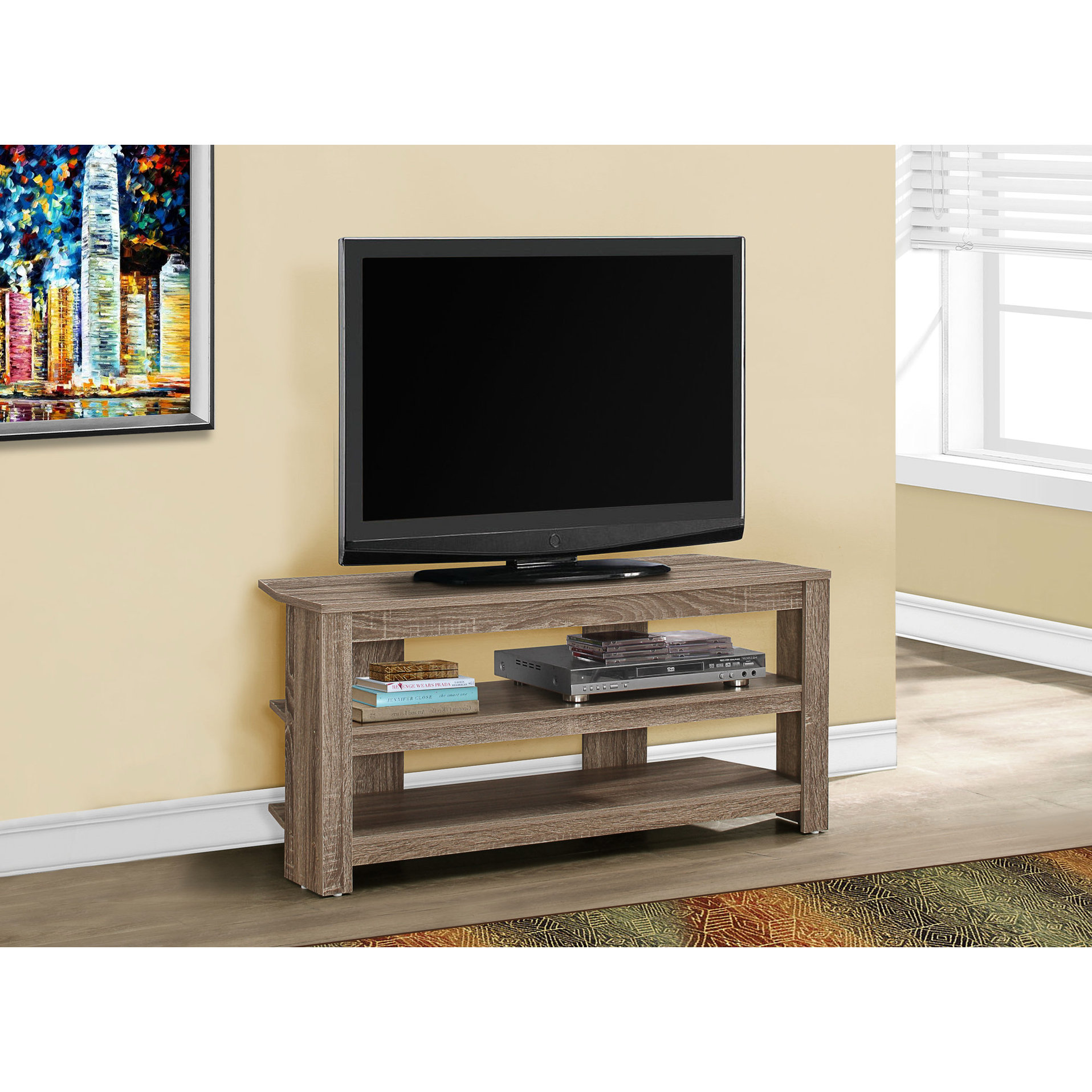 Gracie Oaks 42 Inch Bedroom Tv Stand, Modern Taupe With Storage Unit ...