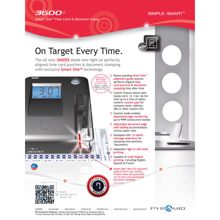 Pyramid 3600SS SmartSite Time Clock and Document Stamp - Wayfair Canada