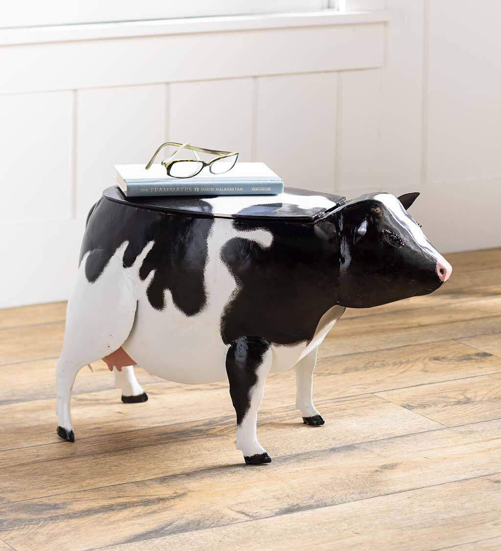 Plow & Hearth Metal Cow Accent Table with Storage Compartment | Wayfair