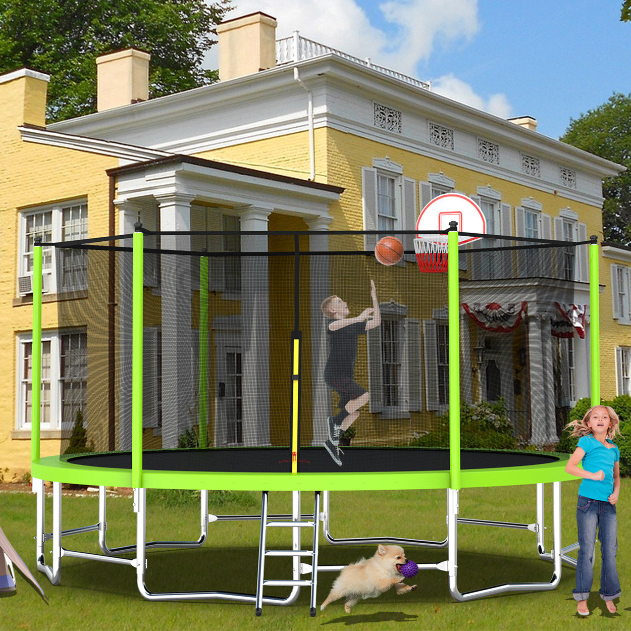 Modern Luxe Furniture 16' Round Backyard Trampoline With Safety ...