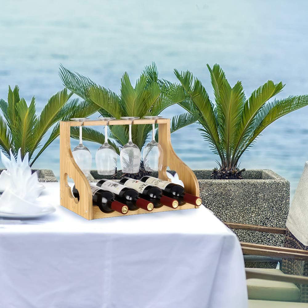 Winston Porter Maelly 4 Bottle Solid Wood Tabletop Wine Bottle & Glass ...