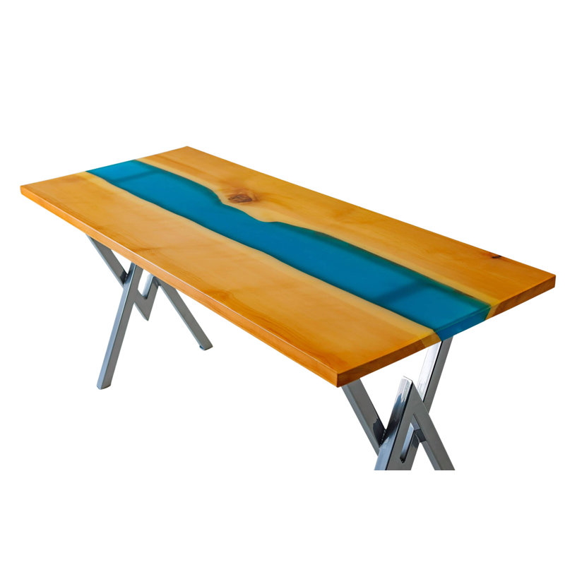 RebirthPRO Brown/Blue Worktop Cedar Table With River Solid Wood | Wayfair