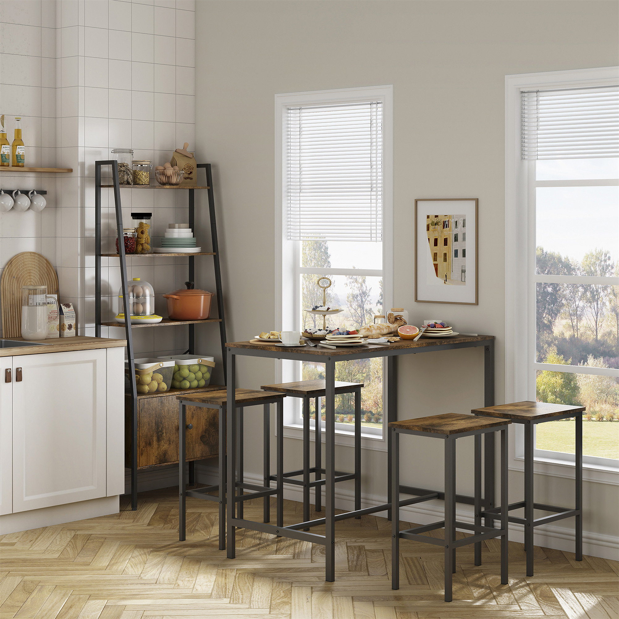 17 Stories 5PC Dinging Table Set With High Stools - Wayfair Canada