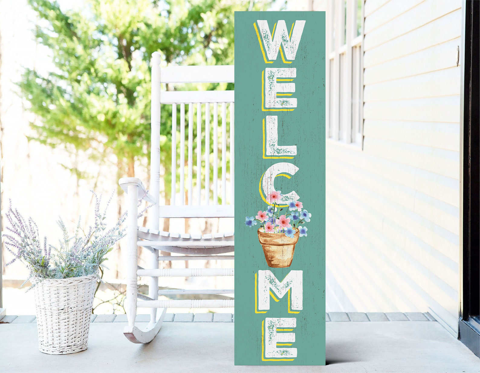 August Grove® 36in Spring Welcome Sign for Front Door - Wooden Porch ...