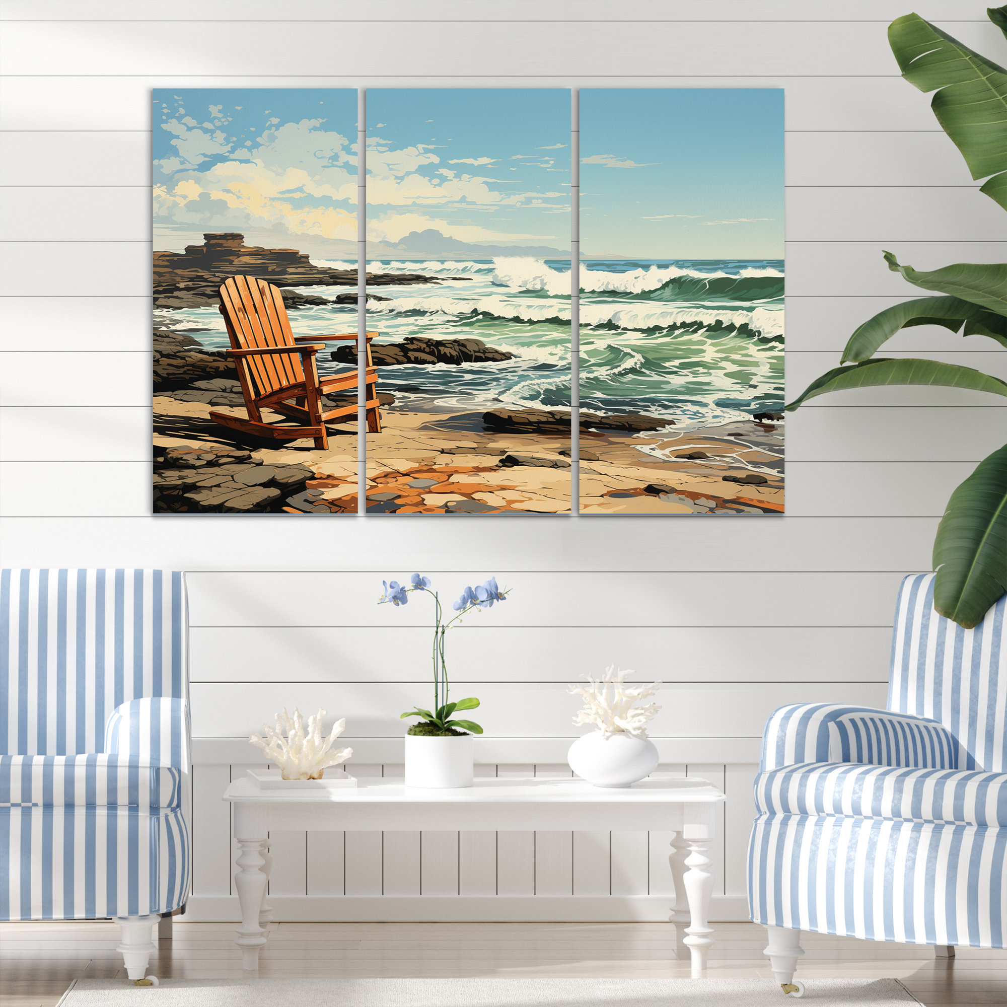 Design Art Retro Beach Chair By Wild Waves Ocean - Coastal Wall Art ...