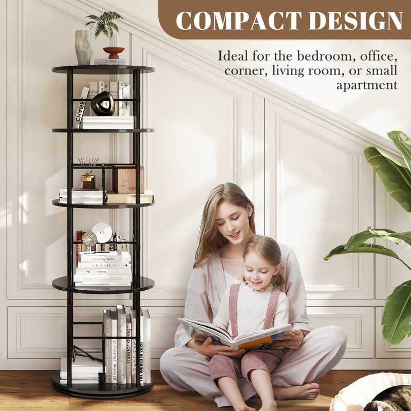 Ebern Designs Rotating Bookshelf 4 Tier 360° Revolving Floor Standing ...