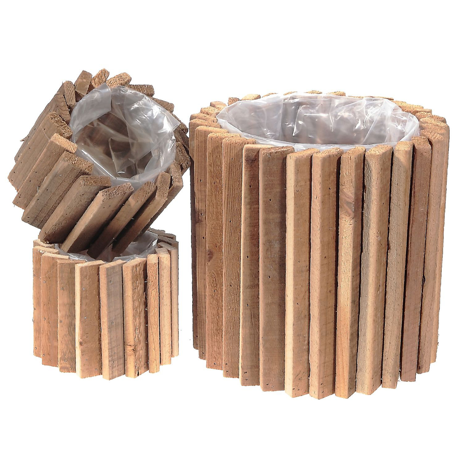 Millwood Pines Round Domino Wood Blocks Planter With Liner (Set Of 3 ...