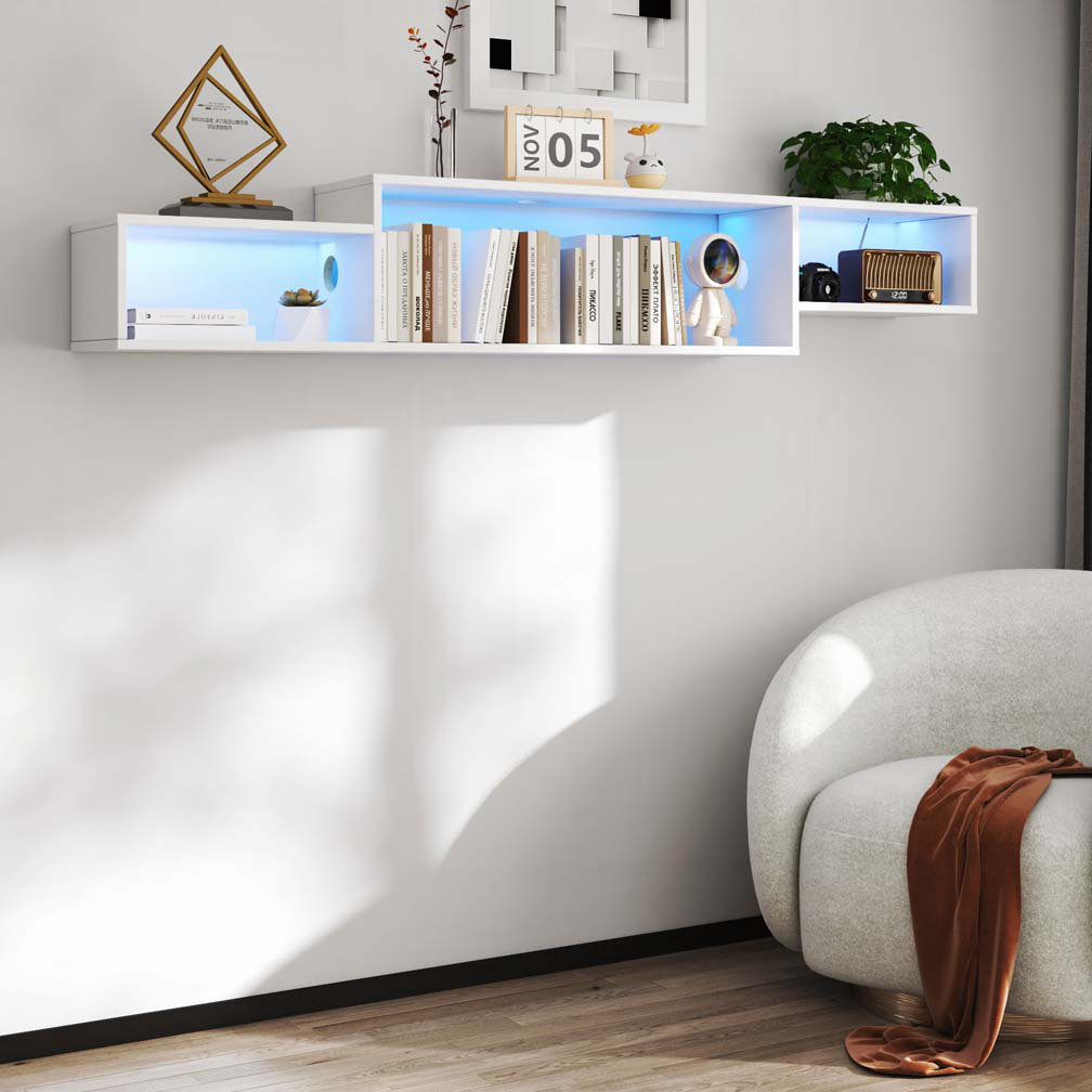 Wrought Studio Mounted Floating Bookshelf with LEDs and Charging ...