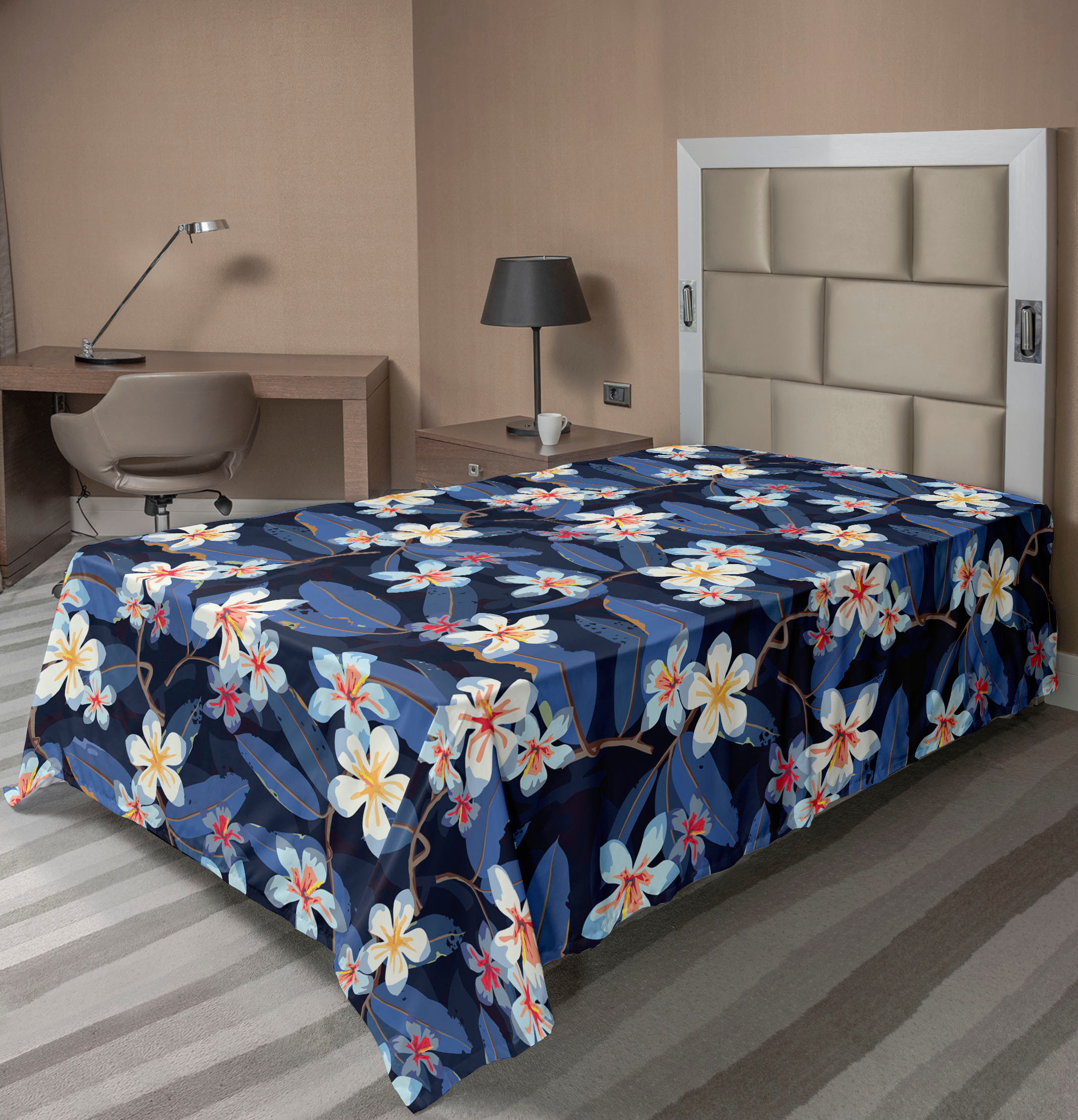 Ambesonne Tropical Flat Sheet Aloha Hibiscus Flowers Dark Lavender ...