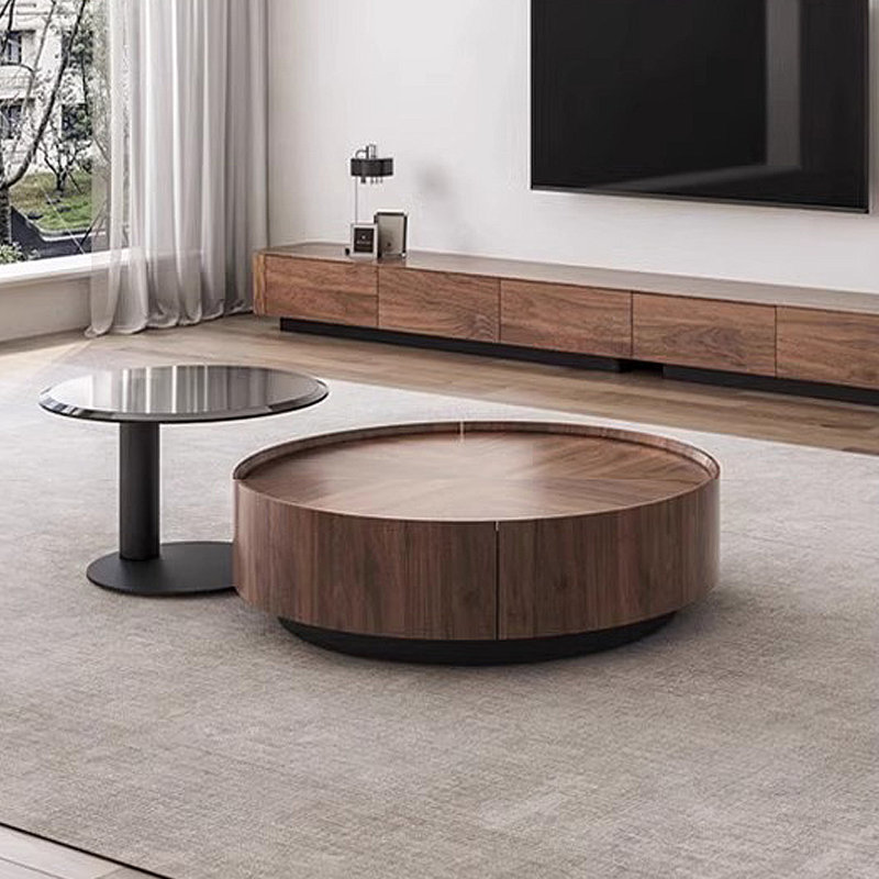 Bkoksety Minimalist walnut color round coffee table set | Wayfair
