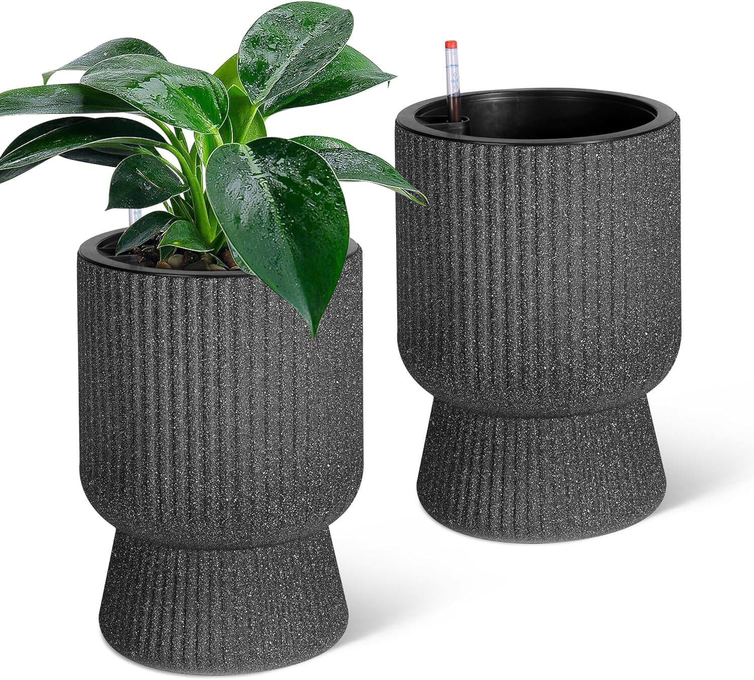 Ebern Designs 14.2" Tall Planters Set Of 2, Plant Pots, Self Watering ...