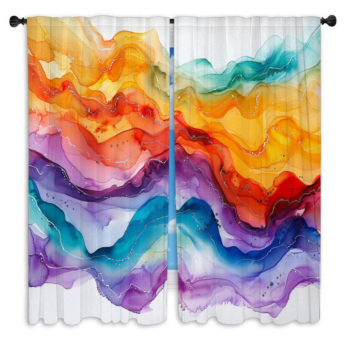Wildon Home® Colorful Flow Window Curtains Abstract Fluid Motion Drapes ...