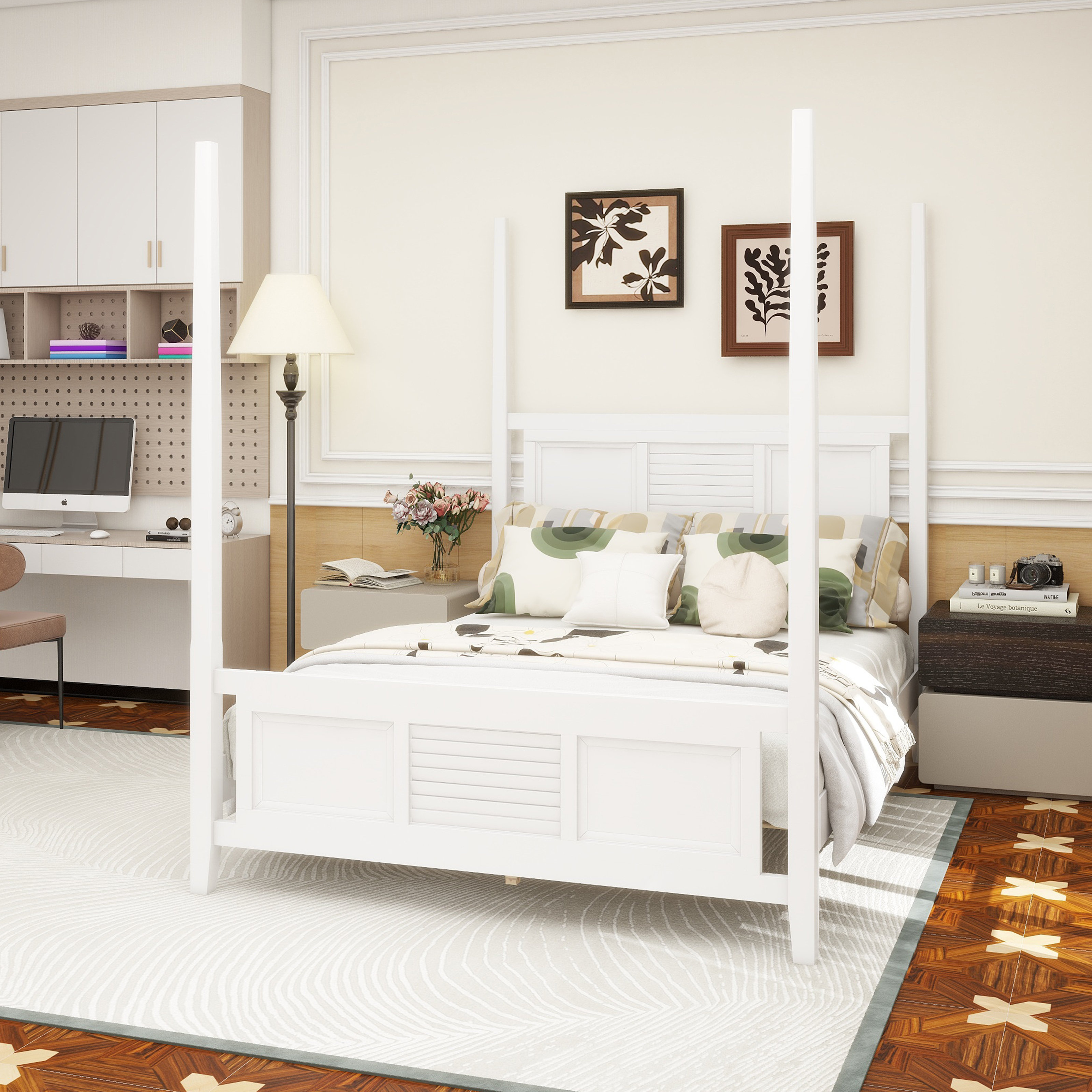 Lark Manor Traditional Queen Size Solid Wood Four Poster Bed With ...