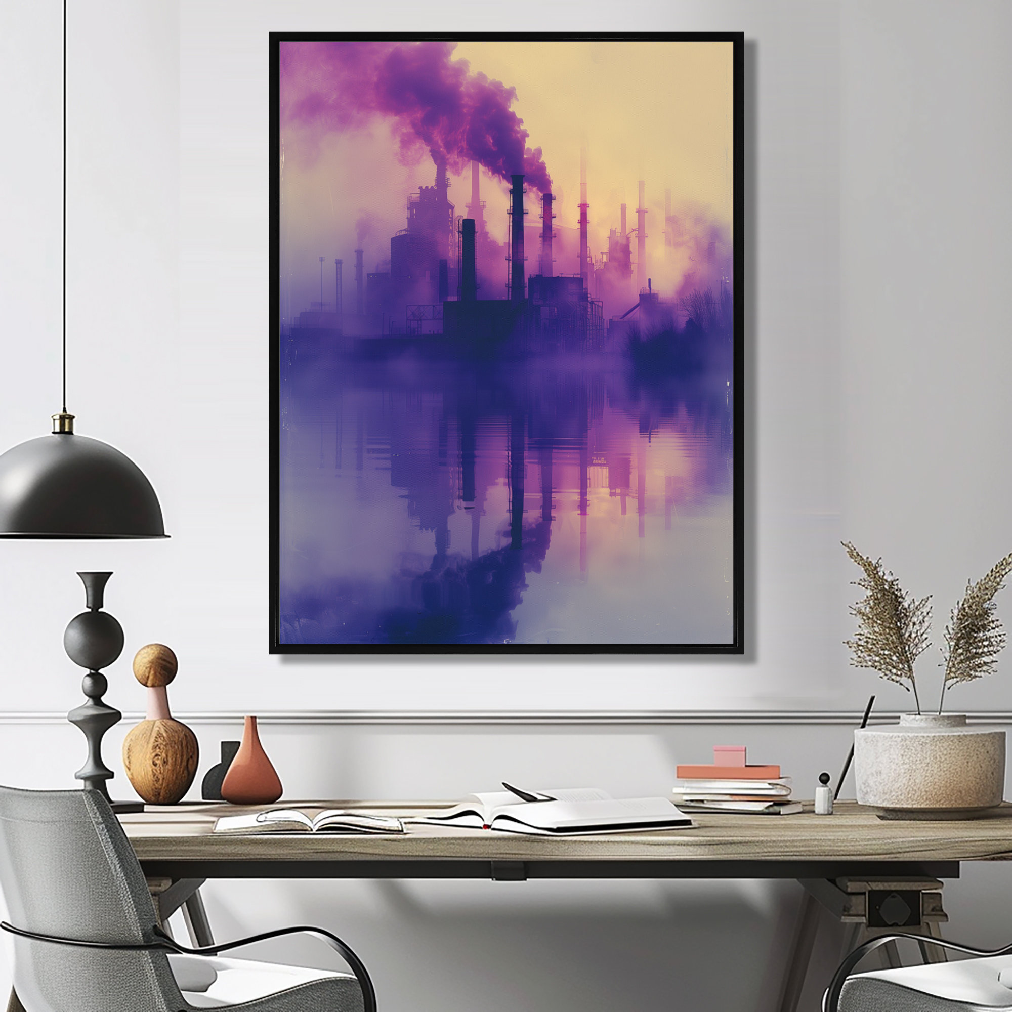 Design Art Purple Factory Polution Reflection I - Factories Wall Art ...