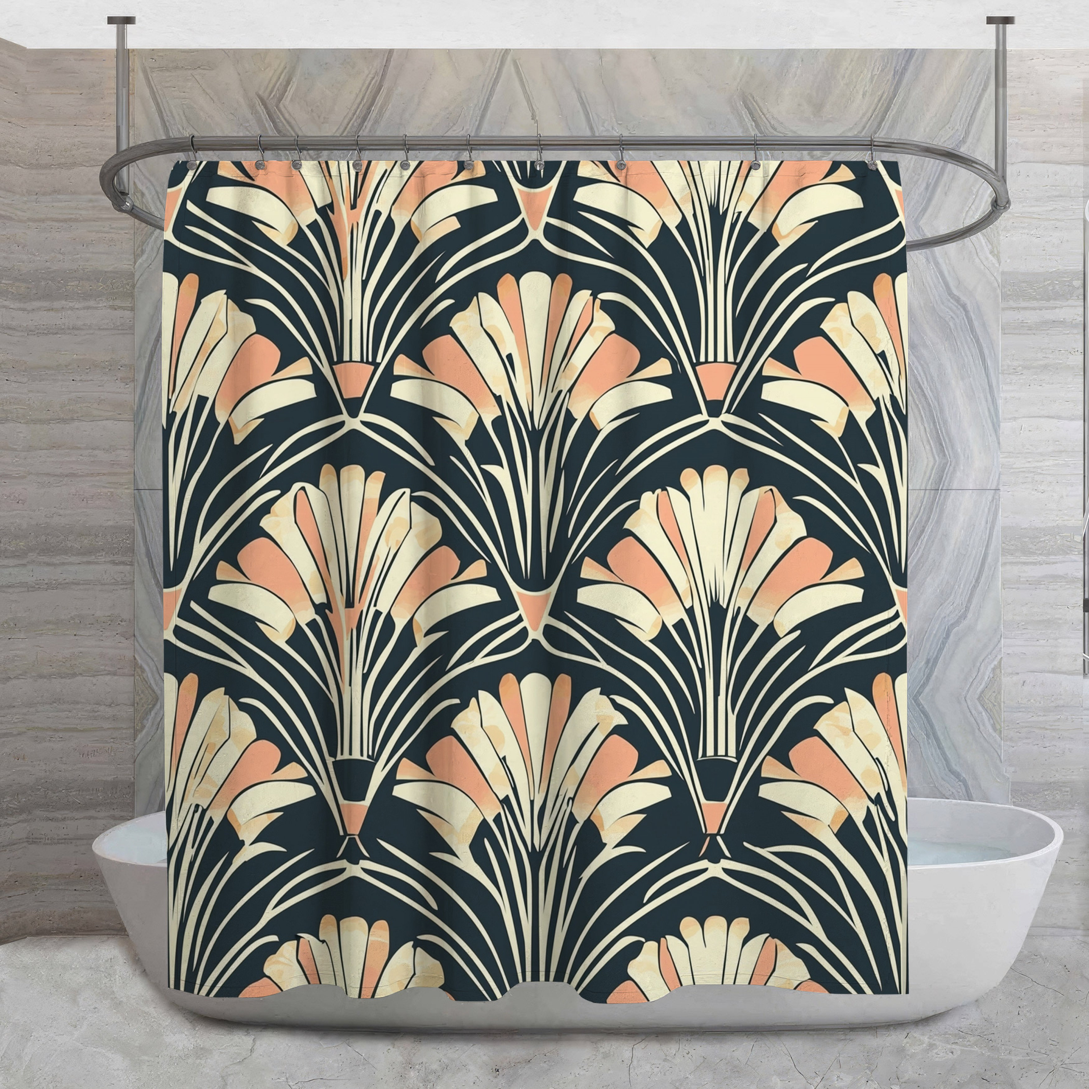 Hokku Designs Fan Motif Shower Curtain - Decorative Bathroom Decor ...