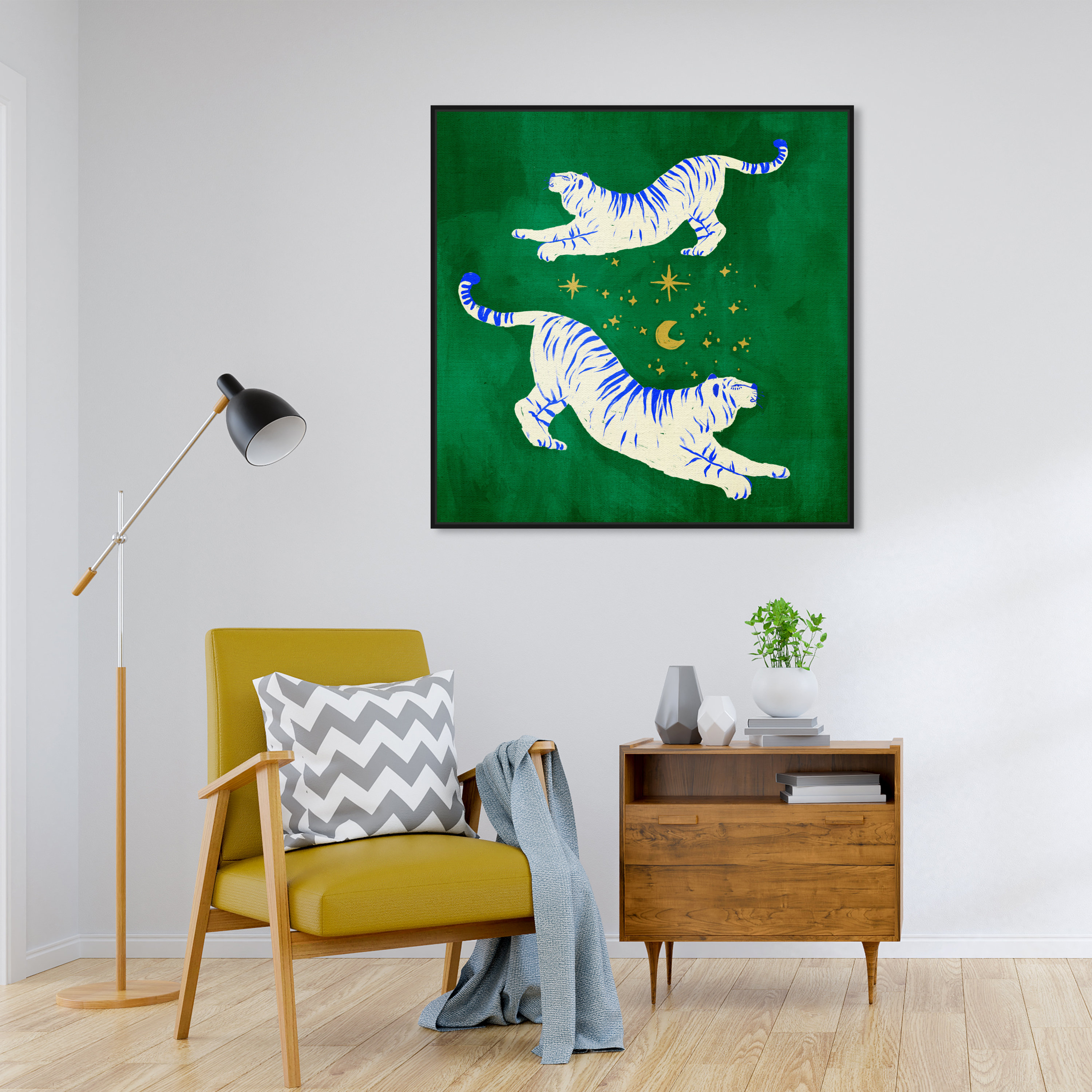 Bungalow Rose Emerald Tigers Dreaming by Oliver Gal - Floater Frame ...