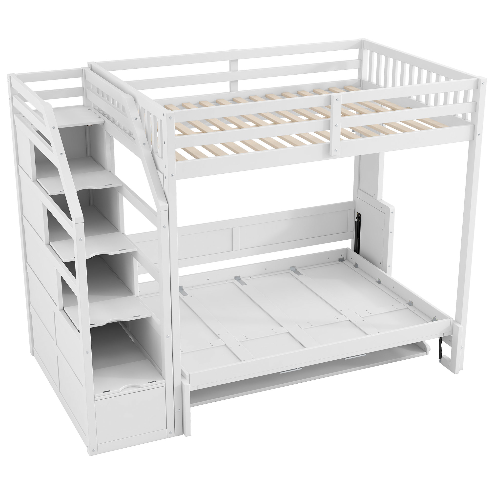 Orren Ellis Full XL Loft Bed with Storage Staircase, Full Murphy Bed ...