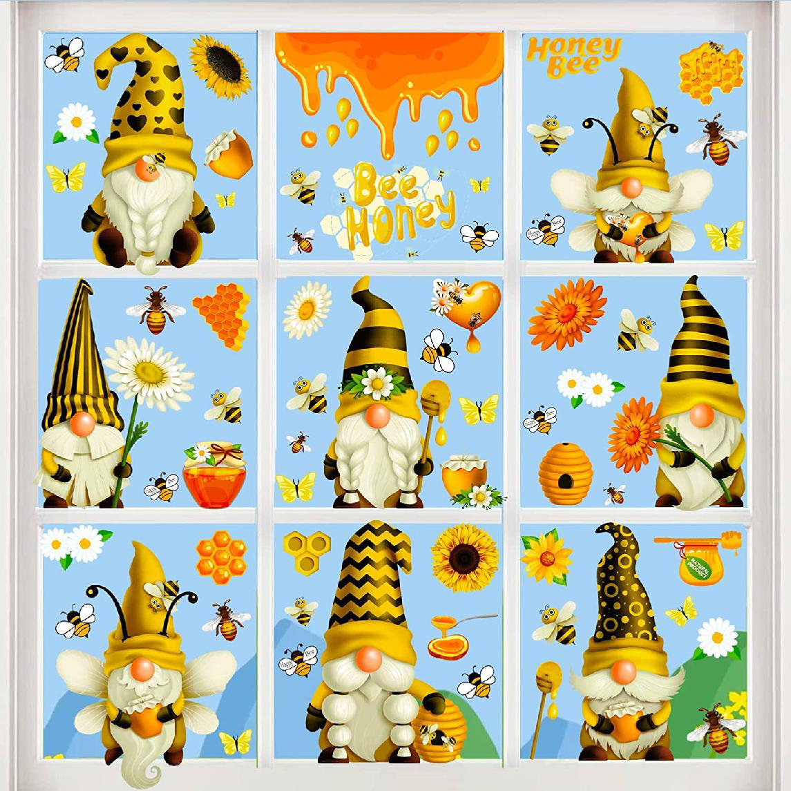 The Holiday Aisle® 9 Sheets Honey Bee Window Clings,Honeypot Window ...